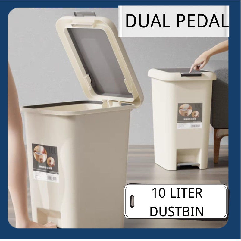 10L Dual Pedal Push Top Garbage Bin – Hands-Free & Hygienic/ Tong Sampah 10L dengan Butang Tekan ...