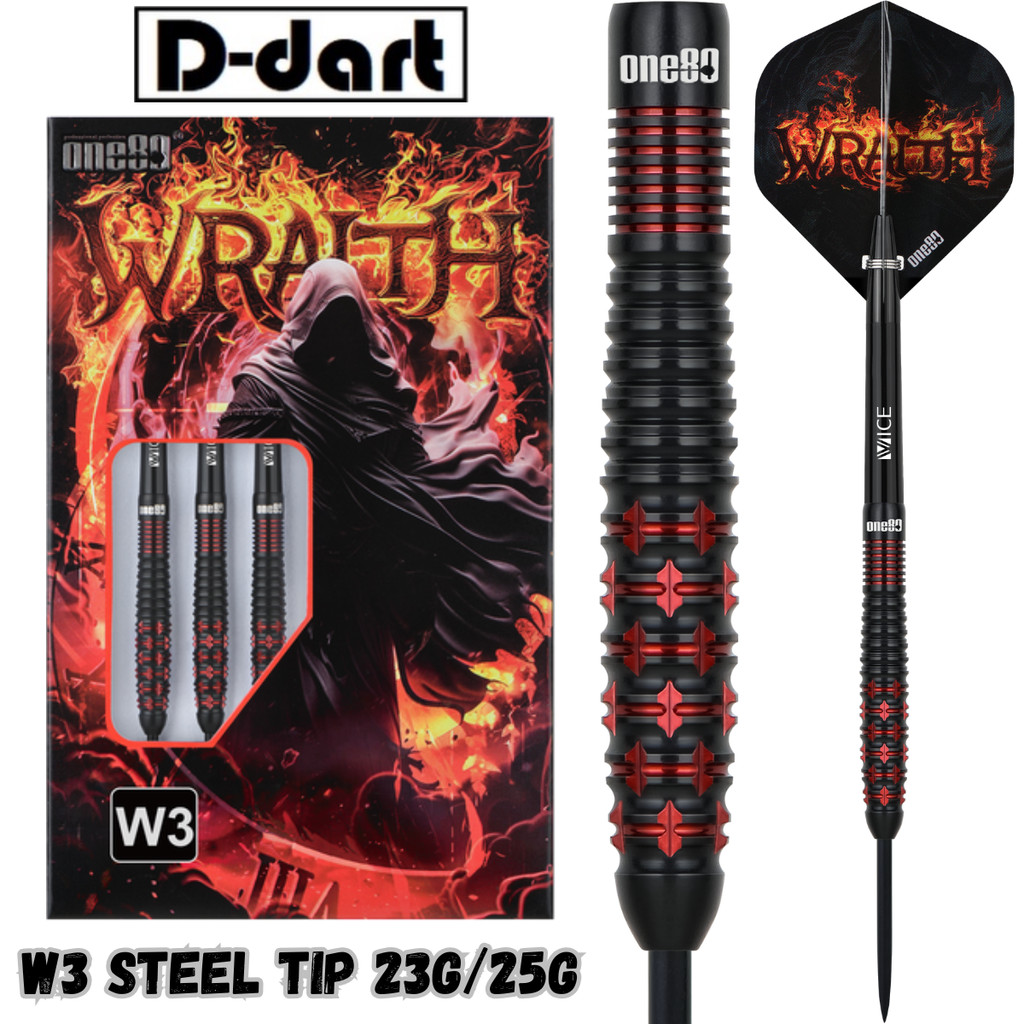 ONE80 STEEL TIP DART - 23G/25G WRAITH W3 90% Tungsten Signature Dart Set Original Steel Darts ...