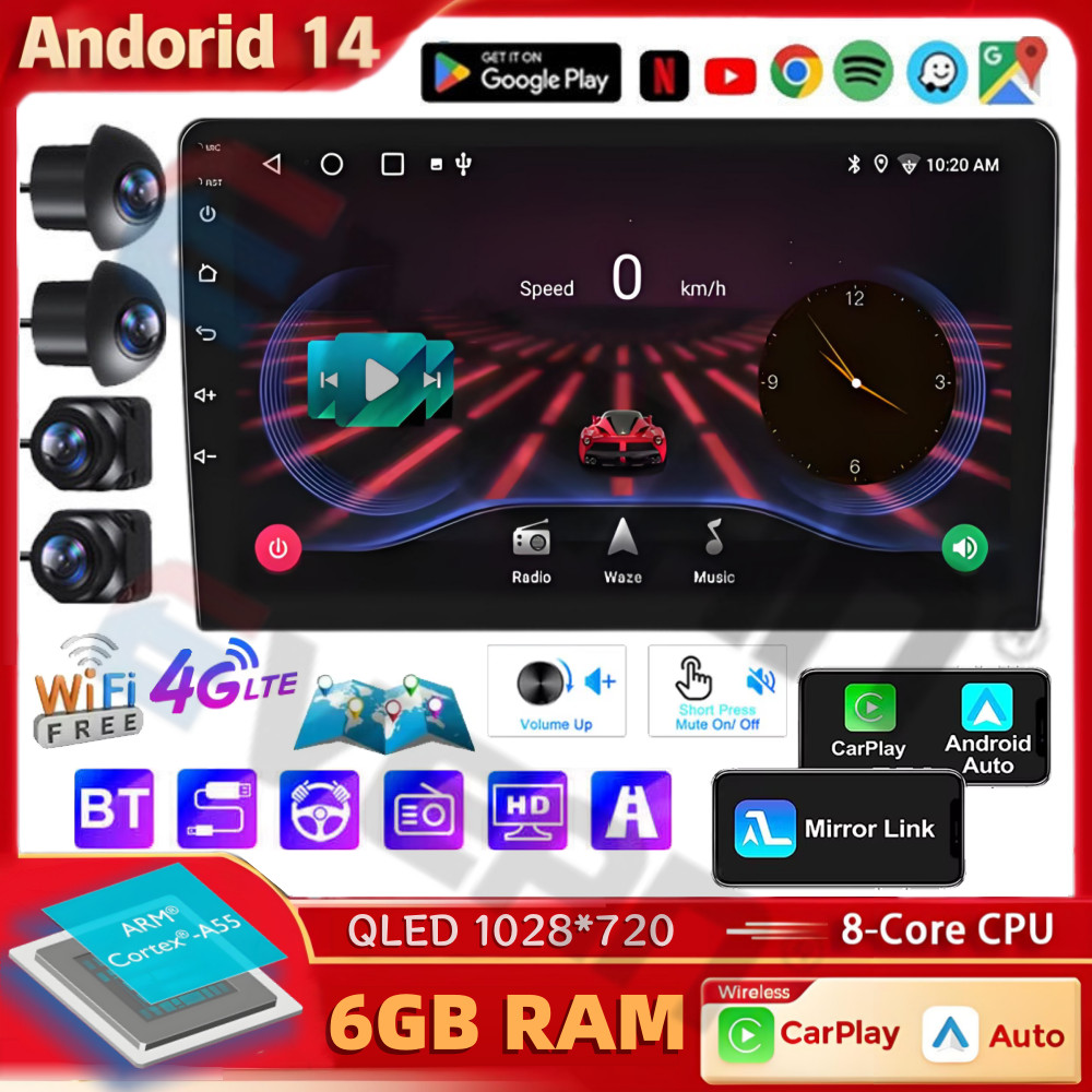 【8Core 2.0GHz】TS18 9"/10" Car Stereo Android 14 5G Wifi 6GB RAM Android Auto Car Radio 4G LTE ...