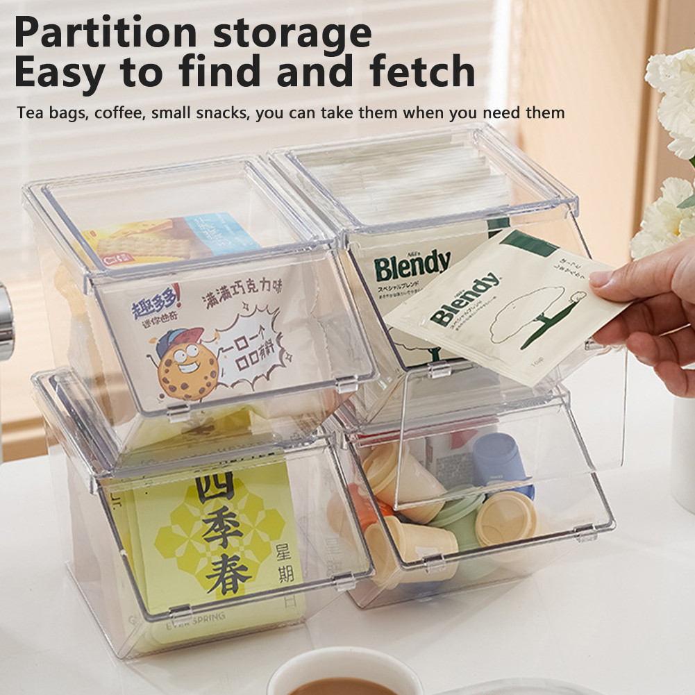 Tea Bag Box Transparent Dust Free Flip Plastic Tea Storage Box ...