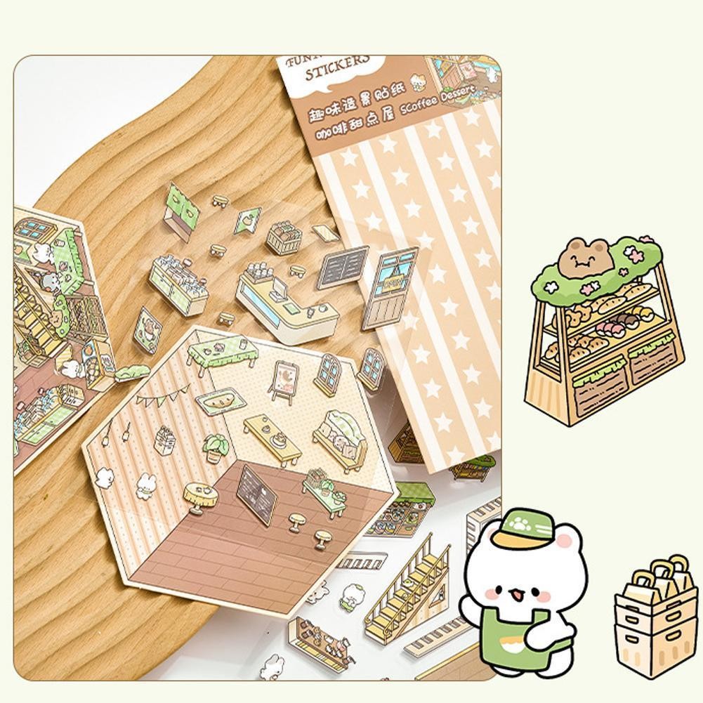 Snack Bar 3d Miniature Scenes Sticker Diy Cute Cartoon Journal Sticker ...