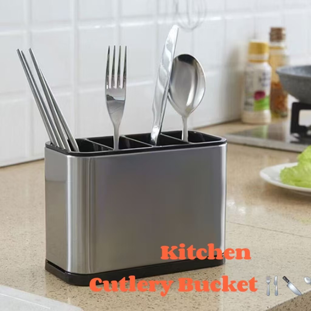 Stainless Steel Kitchen Chef Utensil Cutlery Holder Bucket Storage Easy ...