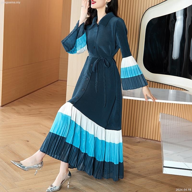Elegant Thousand Gold Style Lotus Leaf Flare Sleeves Pleated Dress ...
