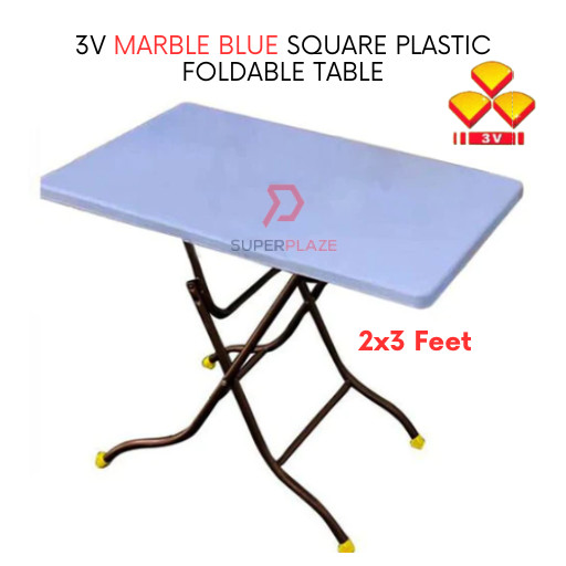 3V Marble Blue 2x3 Feet Plastic Foldable Table Portable Dining Table ...