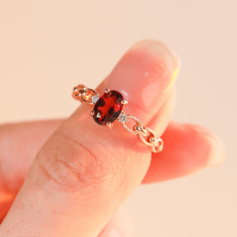 Korean Elegant Chain Shape Rose Gold Titanium Steel Garnet Diamond Women Fashion Wedding ...