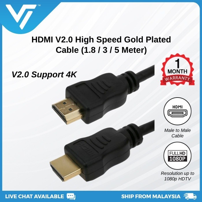 HDMI 2.0 4K (1.8, 3, 5 Meter) Palam Bersalut Emas Berkelajuan Tinggi ...