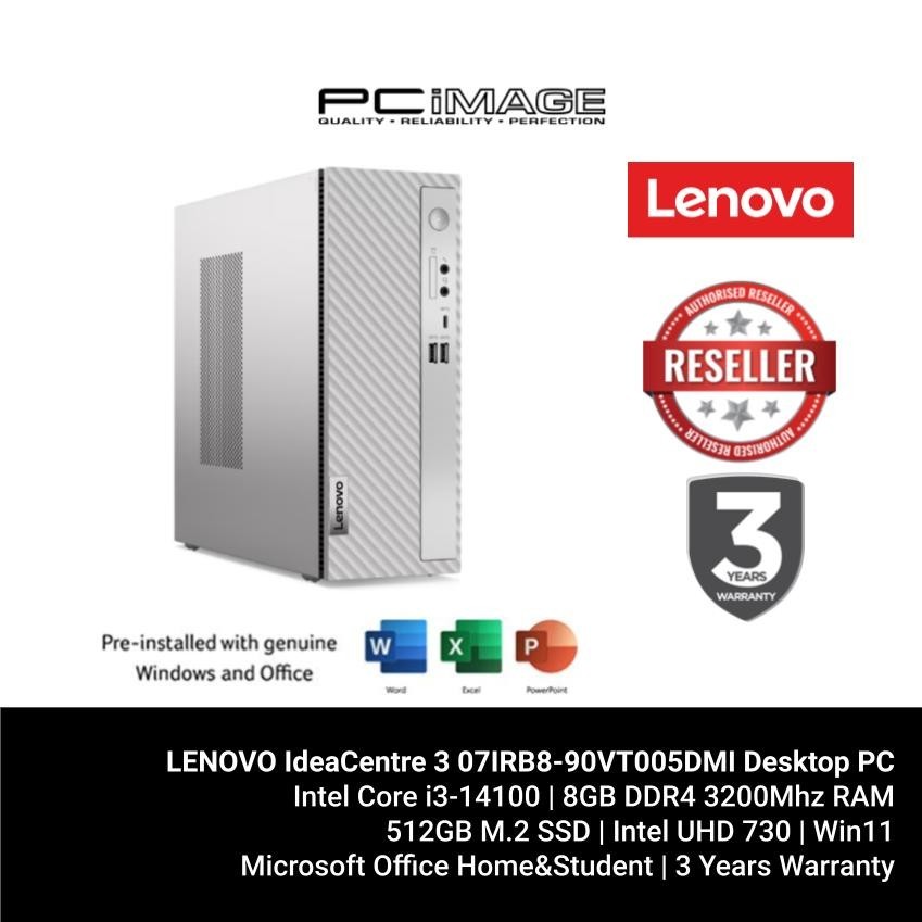 LENOVO IdeaCentre 3 07IRB8-90VT005DMI Desktop PC Cloud Grey (i3-14100, 8GB 3200Mhz, 512GB SSD ...