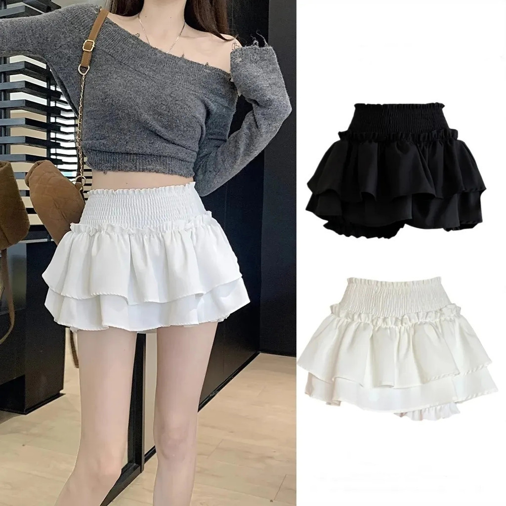 High Waist Women Pleated Mini Skirt Sweet 2 Layers Cake Fluffy Short