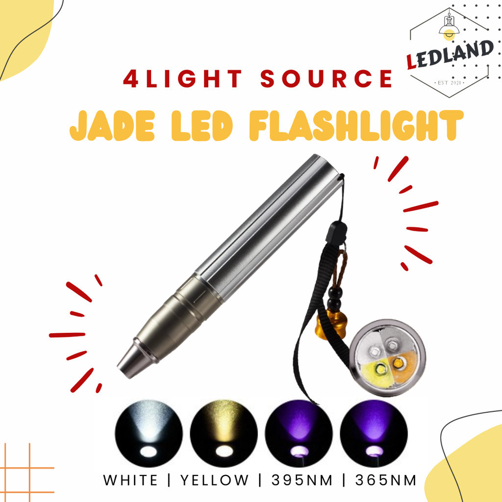 UV 365nm 395nm White Yellow 4 Light Source Jade LED Flashlight Inspect Recharge Torch Emerald ...