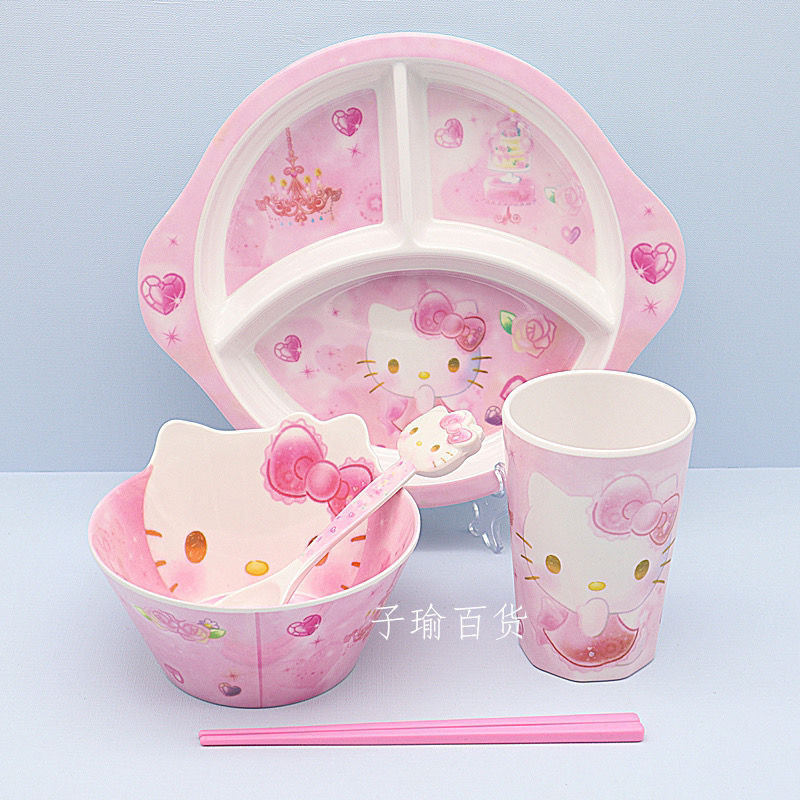 Children Tableware Cartoon KT Hello Kitty Set Modeling Bowl Compartment Plate Children's Bowl ...
