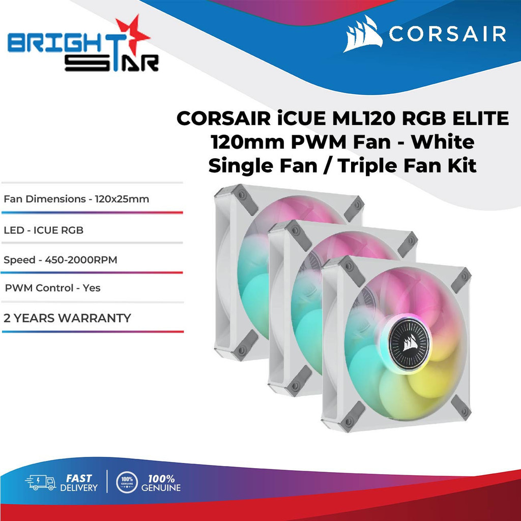 CORSAIR ML120 RGB ELITE 120mm PWM Magnetic Levitation Fan White ...
