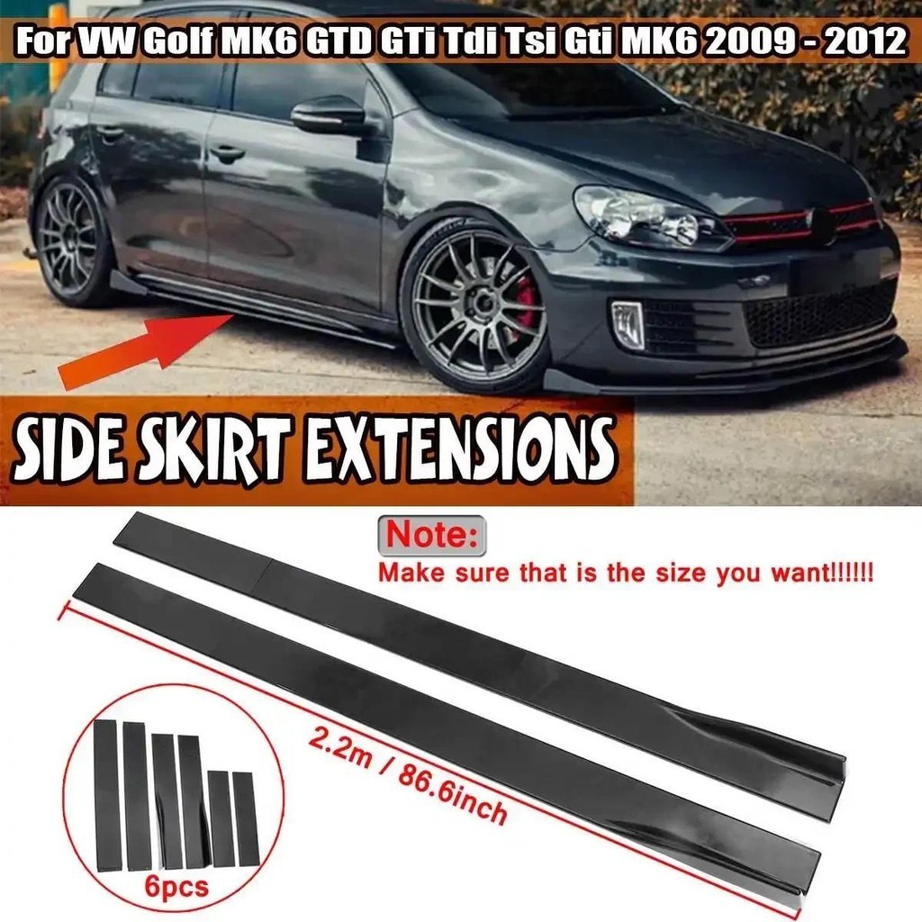 86.6'' 2.2m Black/Carbon Car Side Skirt Extension Lip Spoiler For VW ...