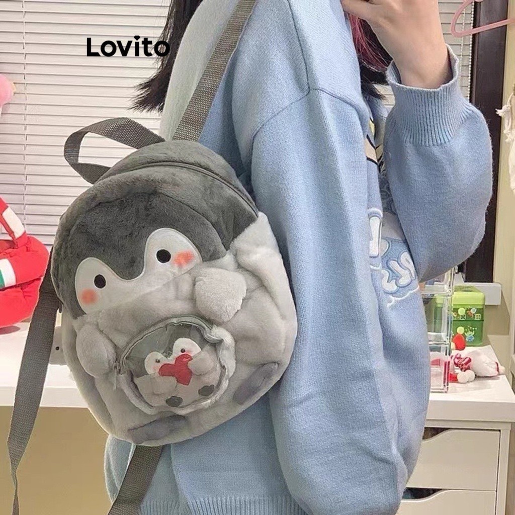 Lovito cute animal Penguin Mini fuzzy backpack for women lfa11490 mini ...