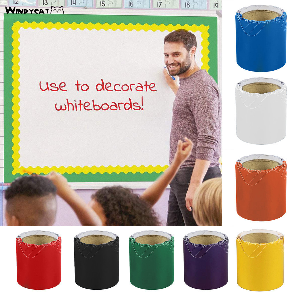 [WINC] 1 Roll Classroom Bulletin Board Border Stickers Colored Wavy ...