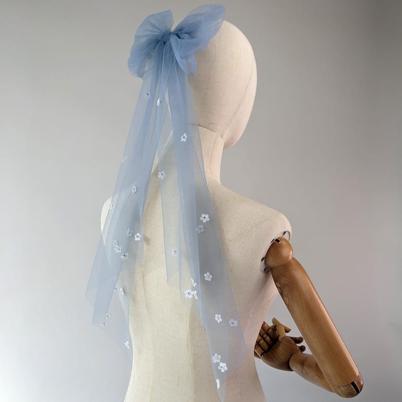 PUTIH [VM19]veil Veil Bride baby blue Flower slayer wedding White list ...