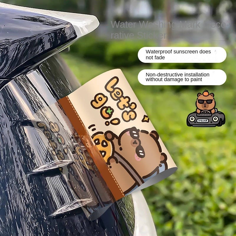 Washed Mark Stick Label Car Decoration Cartoon Capybara Baby Bus Bumper ...