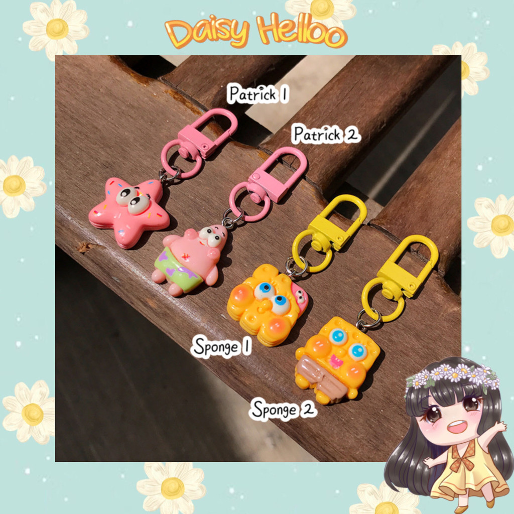 GANTUNGAN Keychain Character Embossed Mini Spongebob Patrick Squidward ...