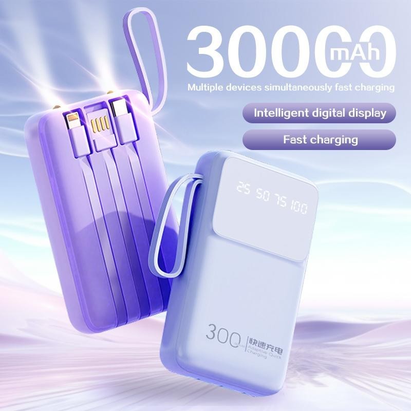 30000mAH Fast Charing Powerbank With 4 Cables Cute Mini Powerbank With ...