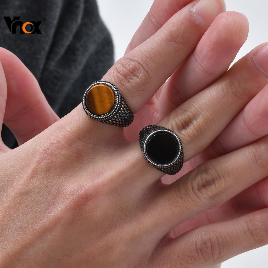 Vnox Round Gemstone Ring for men,Stainless Steel Scales Ring Band ...