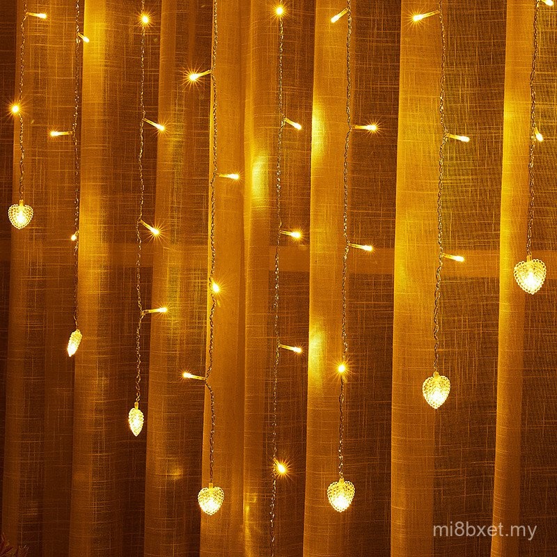 Rentas Sempadan Lampu Tirai LED Berbentuk Hati Baharu Jalur Ais Hiasan ...