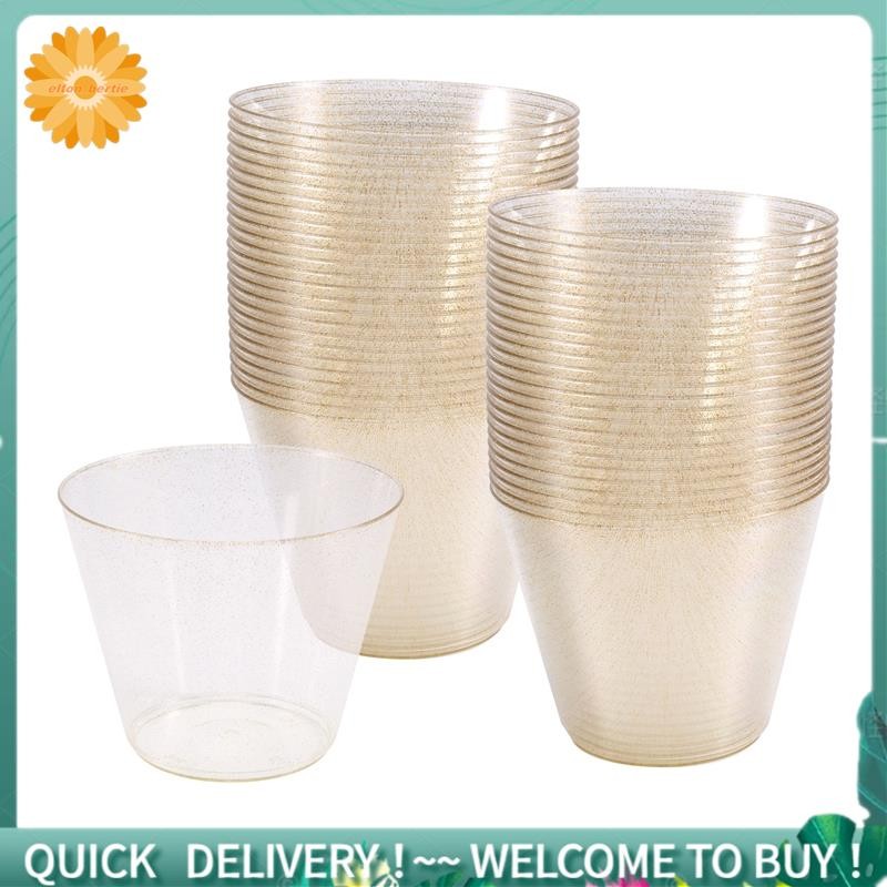 Gold Plastic Cups Clear Plastic Wine Glasses, Fancy Disposable Hard ...