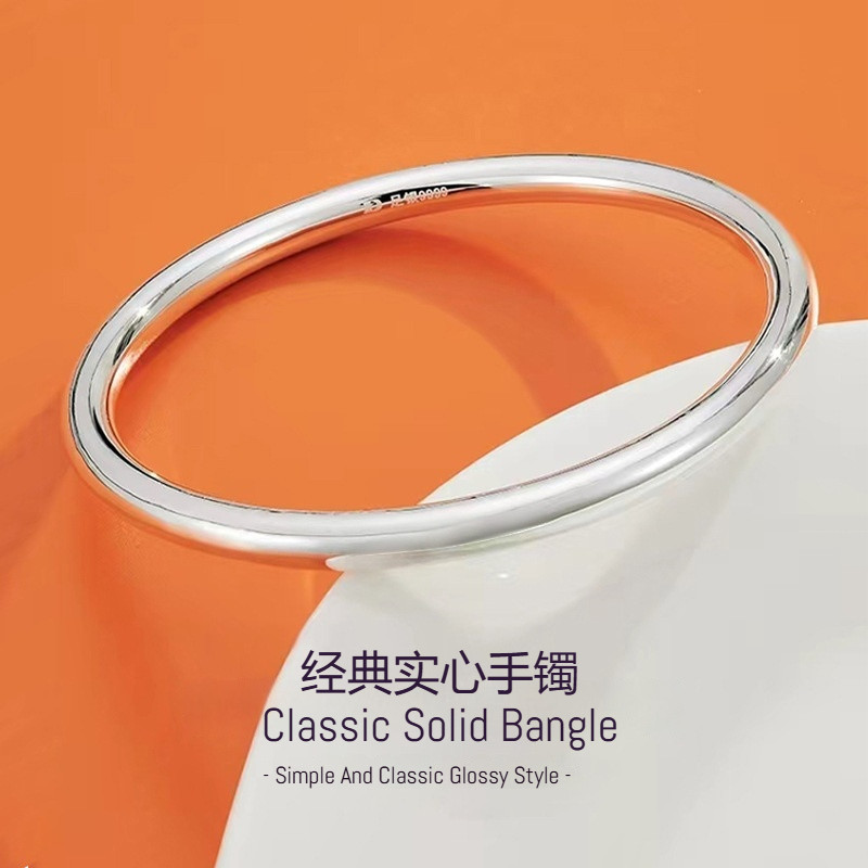 JF Solid Bracelet 999 Sterling Silver Bangle Classic Jewelry Gift For ...