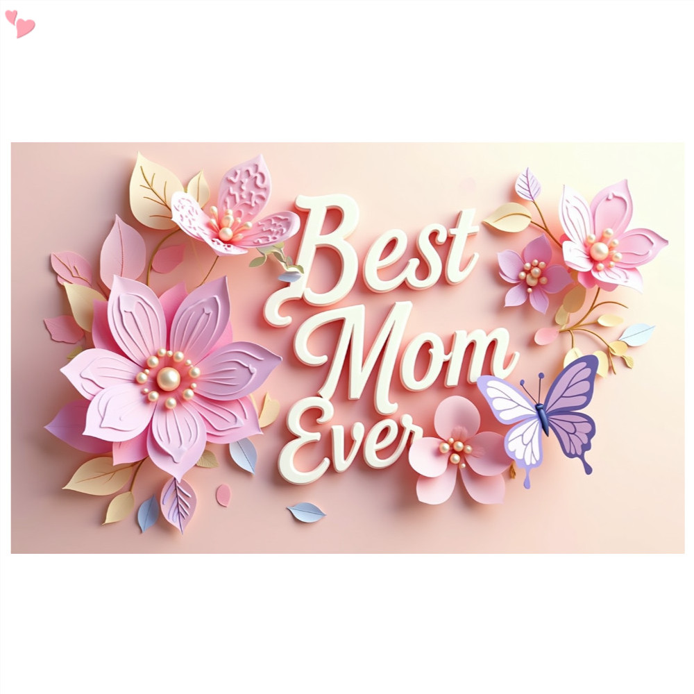 Floral Themed Backdrop with Butterflies Best Mom Ever Banner Party ...