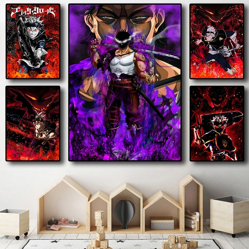 Seni watak Black Clover Anime, hiasan dinding retro untuk bilik tidur ...