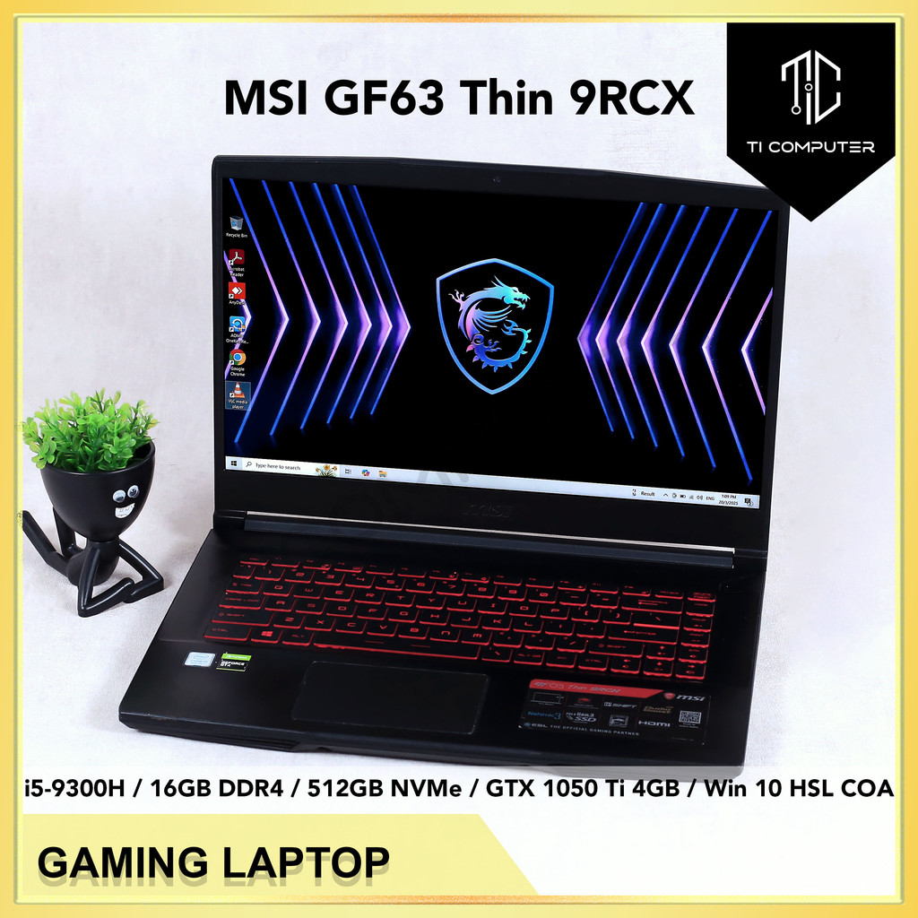 MSI GF63 Thin 9RCX i5-9300H 16GB DDR4 RAM 512GB NVMe SSD GTX 1050 TI Refurbished Gaming Laptop ...