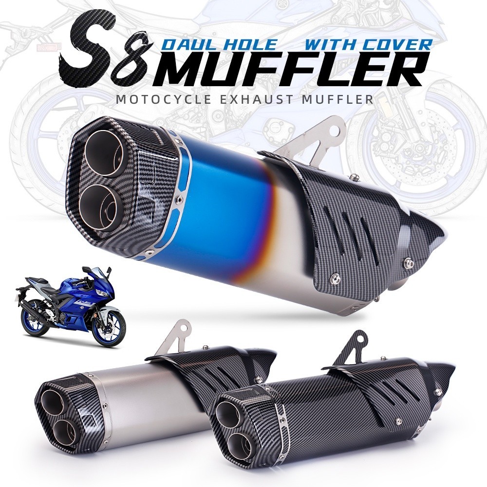 51MM I.D Universal Akrapovic Dual Hole Big Muffler S8 Akra Exhaust ...