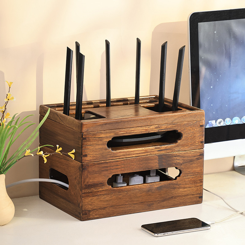 Teak Wireless WiFi Router Storage Box Modem Router Cover Power Strip ...