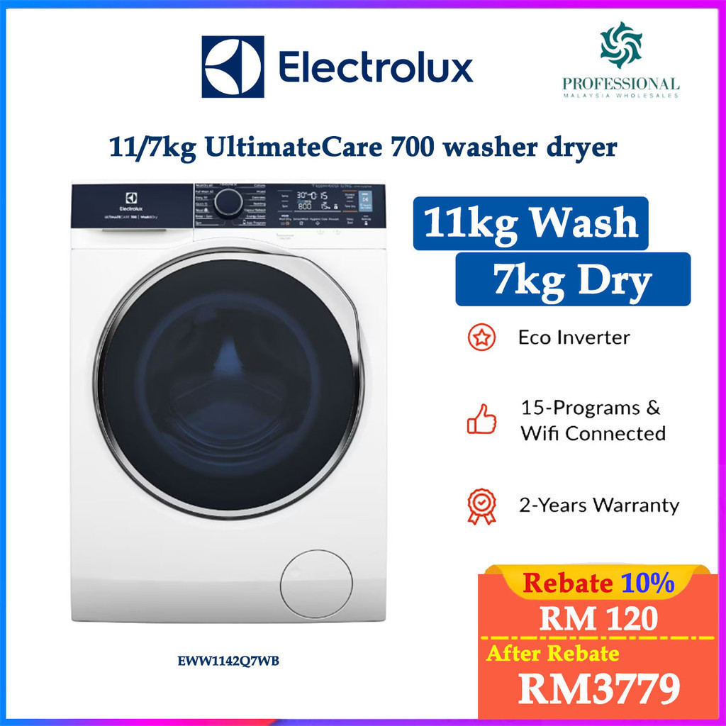 Electrolux 11kg (Wash)/7kg (Dry) UltimateCare 700 Front Load Washer Dryer EWW1142Q7WB | Shopee ...