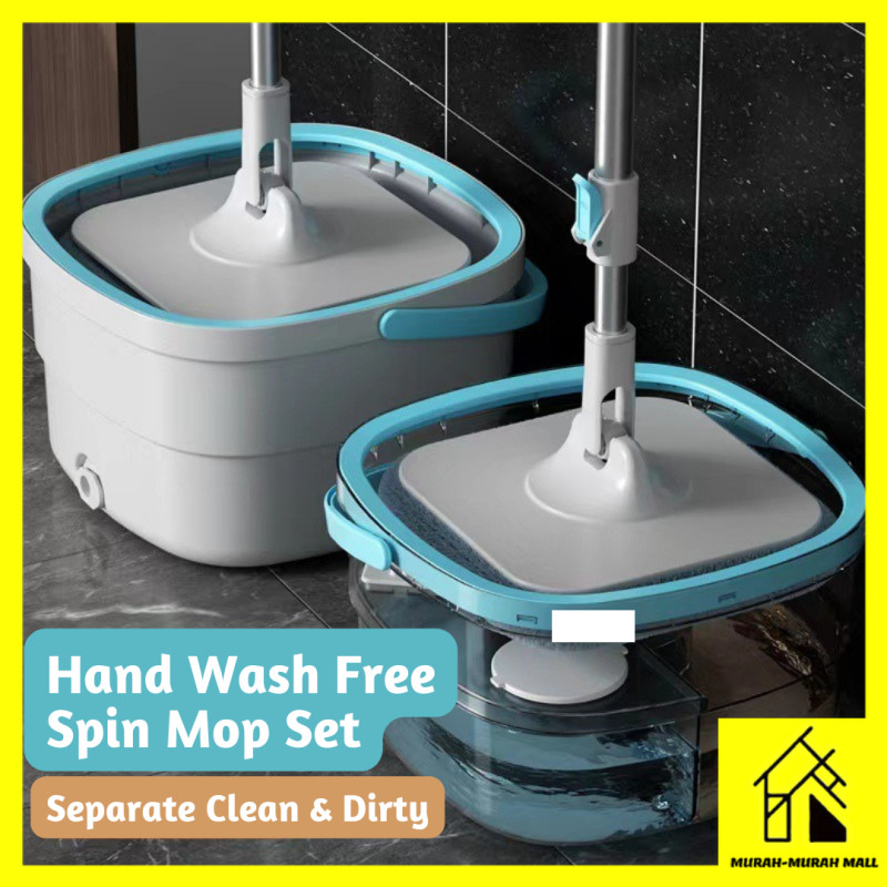 (READY STOCK)Square Spin Mop Set Bucket Automatic Rotating Lazy Mop ...