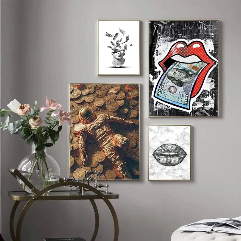 Seni Kanvas Duit Syiling Emas Moden - Poster Simbol Kekayaan Mata Wang ...