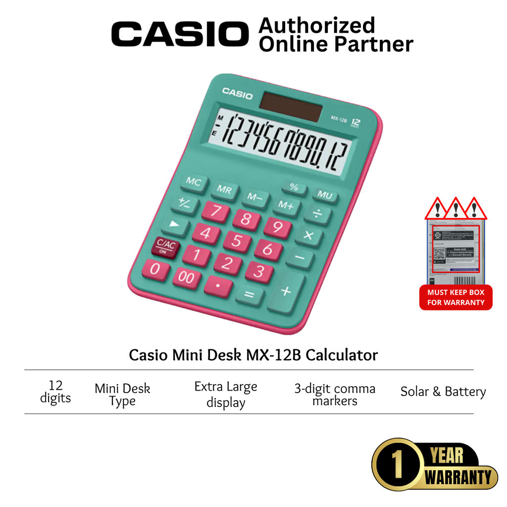 🔥READY STOCK🔥 Casio MX-12B 12 Digit Calculator (2 Way Power) 100% (1 ...