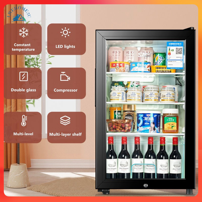 100L Ice Bar Refrigerator Glass Door with Safety Lock Frozen ...