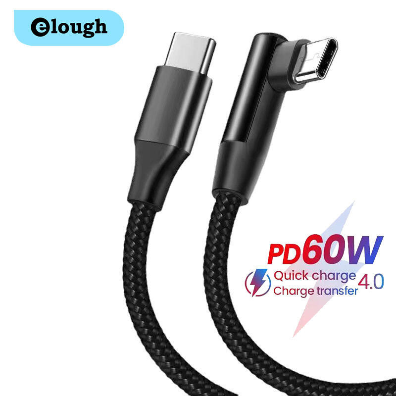 Elough 90 Degree Nylon Braided Data Cable PD 60W Fast Charging Type C ...