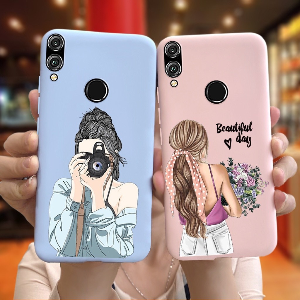 Huawei Honor 8X 8C 8A Beautiful Girl Pattern Case Candy Color Silicone ...