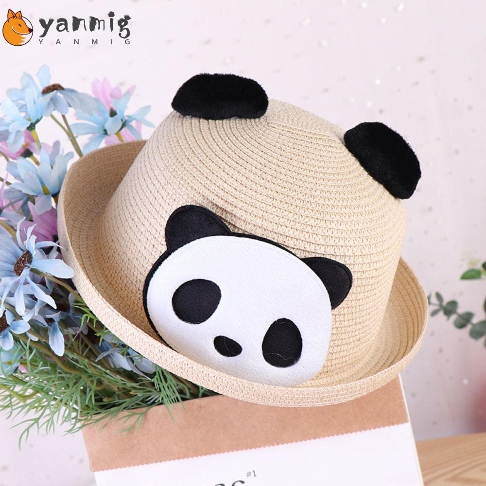 YANMIG Kids Straw Hat, Sun Protection Cartoon Panda Beach Sun Hats ...