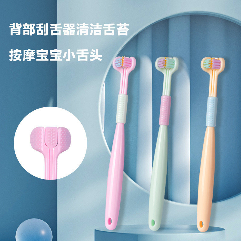 Children's three-sided toothbrush Macaron color clean teeth three ...