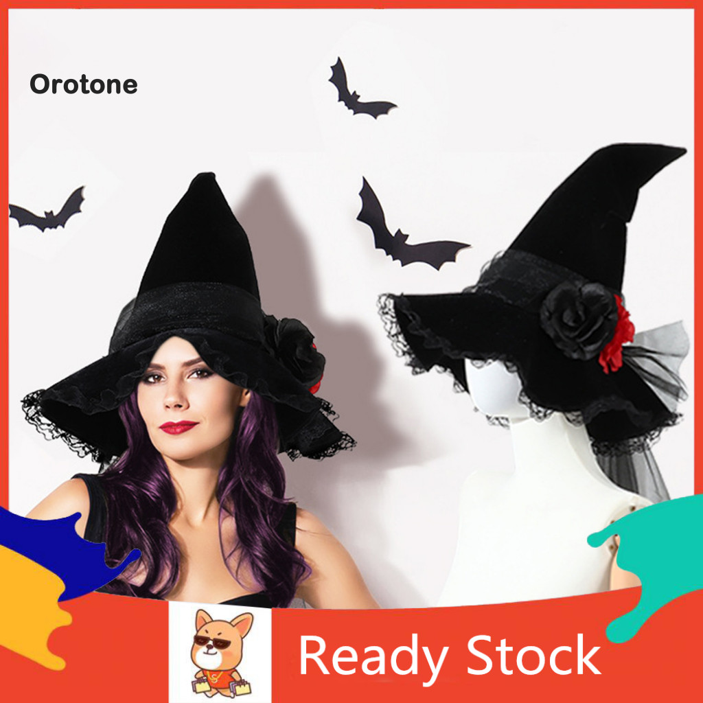 [Ready stock] Halloween Hat Velvet Hat Dark Gothic Witch Hat with 3d ...