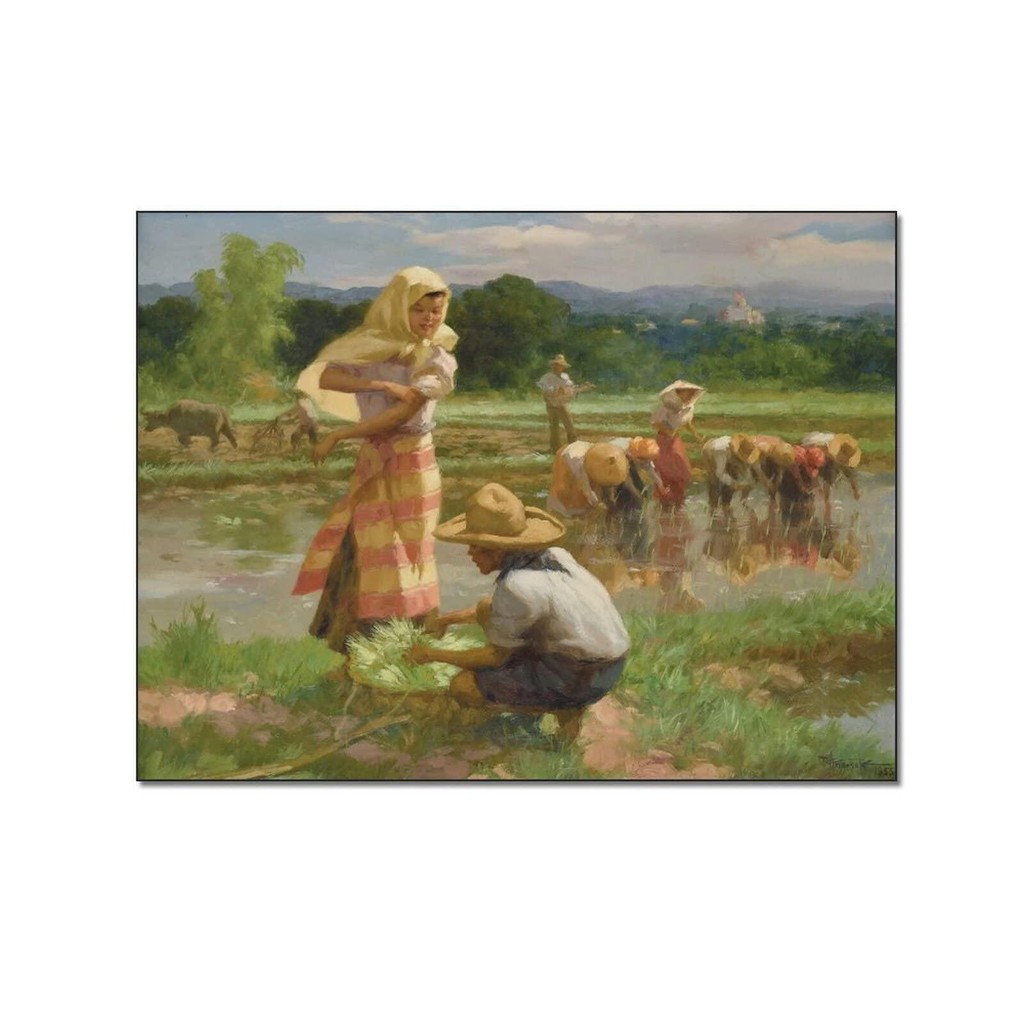 Fernando Amosolo Original Oil Painting Farmer Planting Rice Art Deco A ...