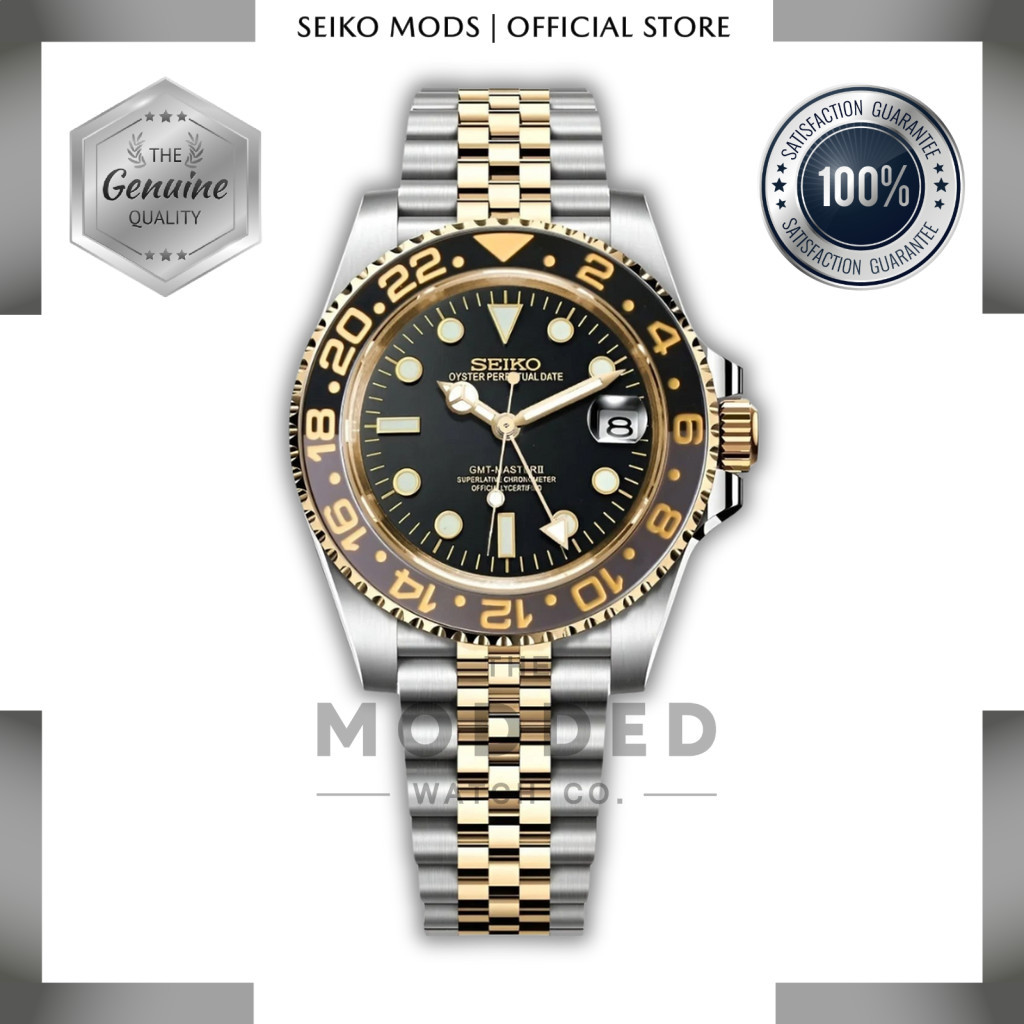 [MODDED] SEIKO MOD GMT MASTER II 40MM BLACK BEZEL 18K YELLOW GOLD TWO ...