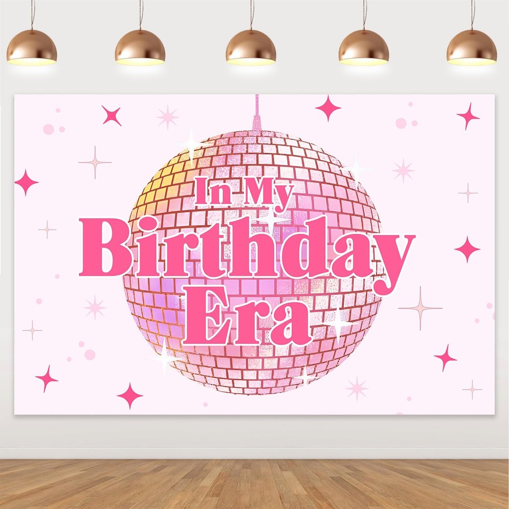 Pink in My Birthday Era Backdrop Disco Ball Birthday Backdrop Happy ...