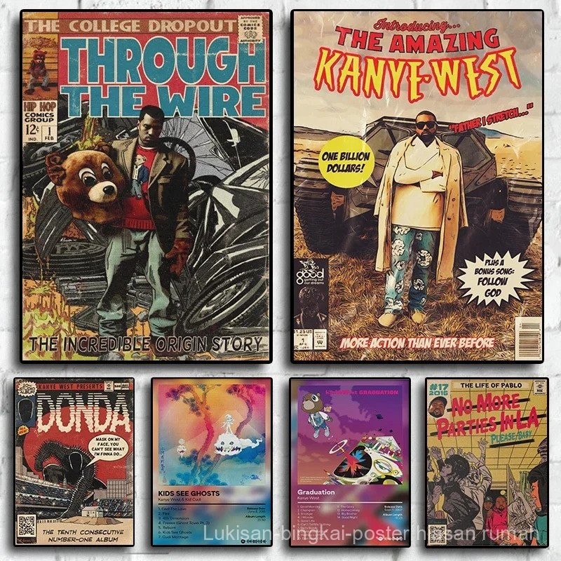 Pop rapper Kanye West music album aesthetic poster hip hop comics cover ...