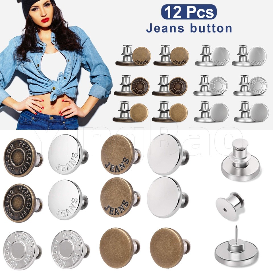 12 Set Buttons Pin Adjuster Buttons for Pants, No-Sew Waist Tightener ...
