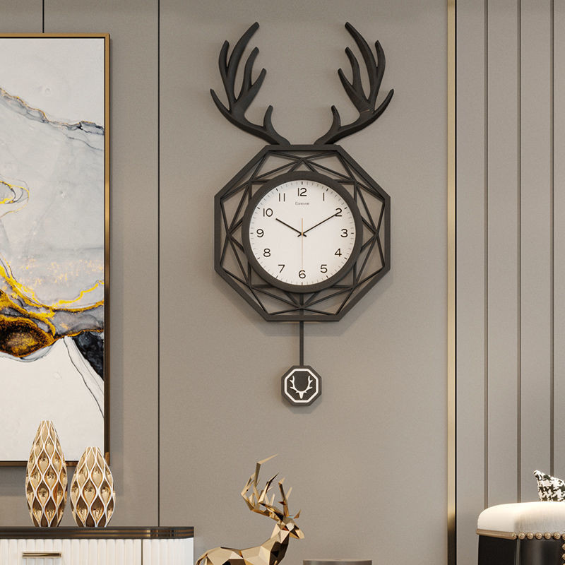 Nordic Living Room Deer Head Wall Clock Jam Dinding Mute Digital Wall ...