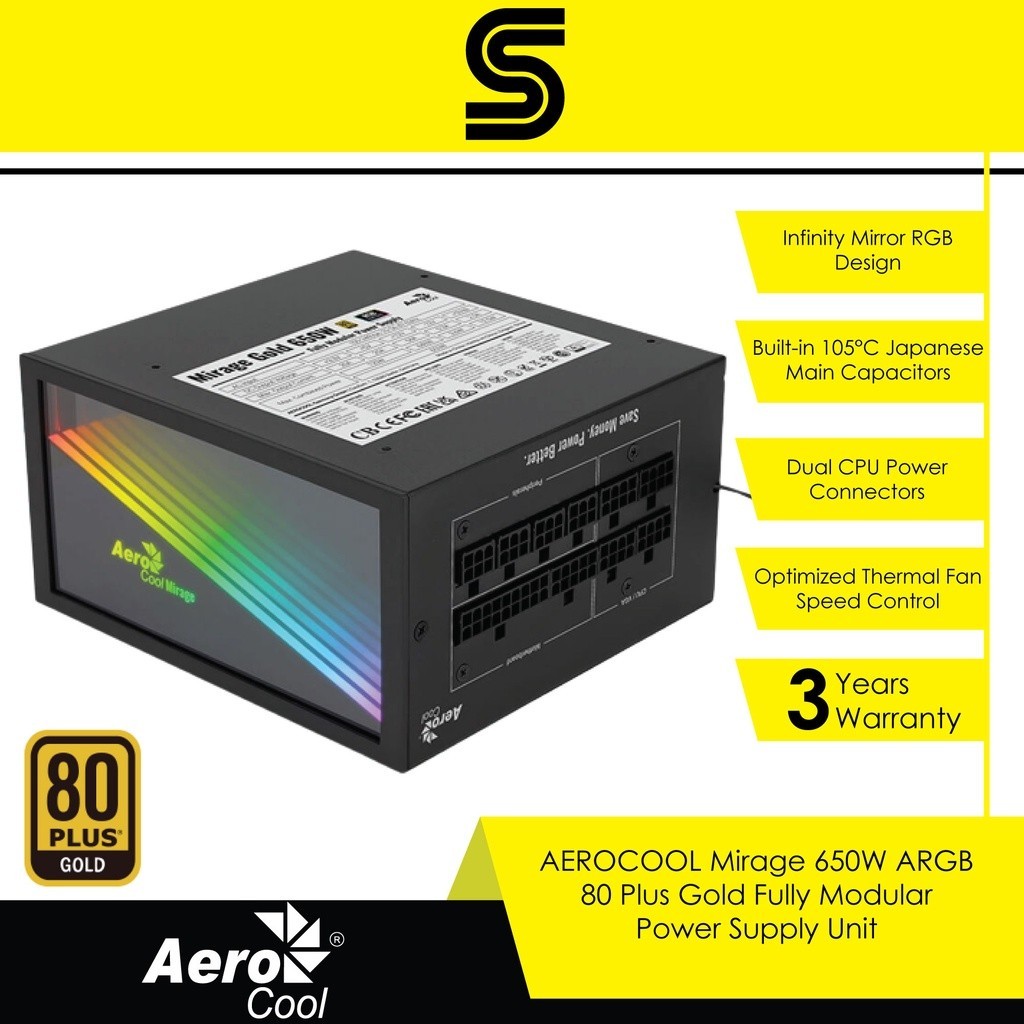 AEROCOOL Mirage 650W ARGB 80 Plus Gold Fully Modular Power Supply Unit | Shopee Malaysia