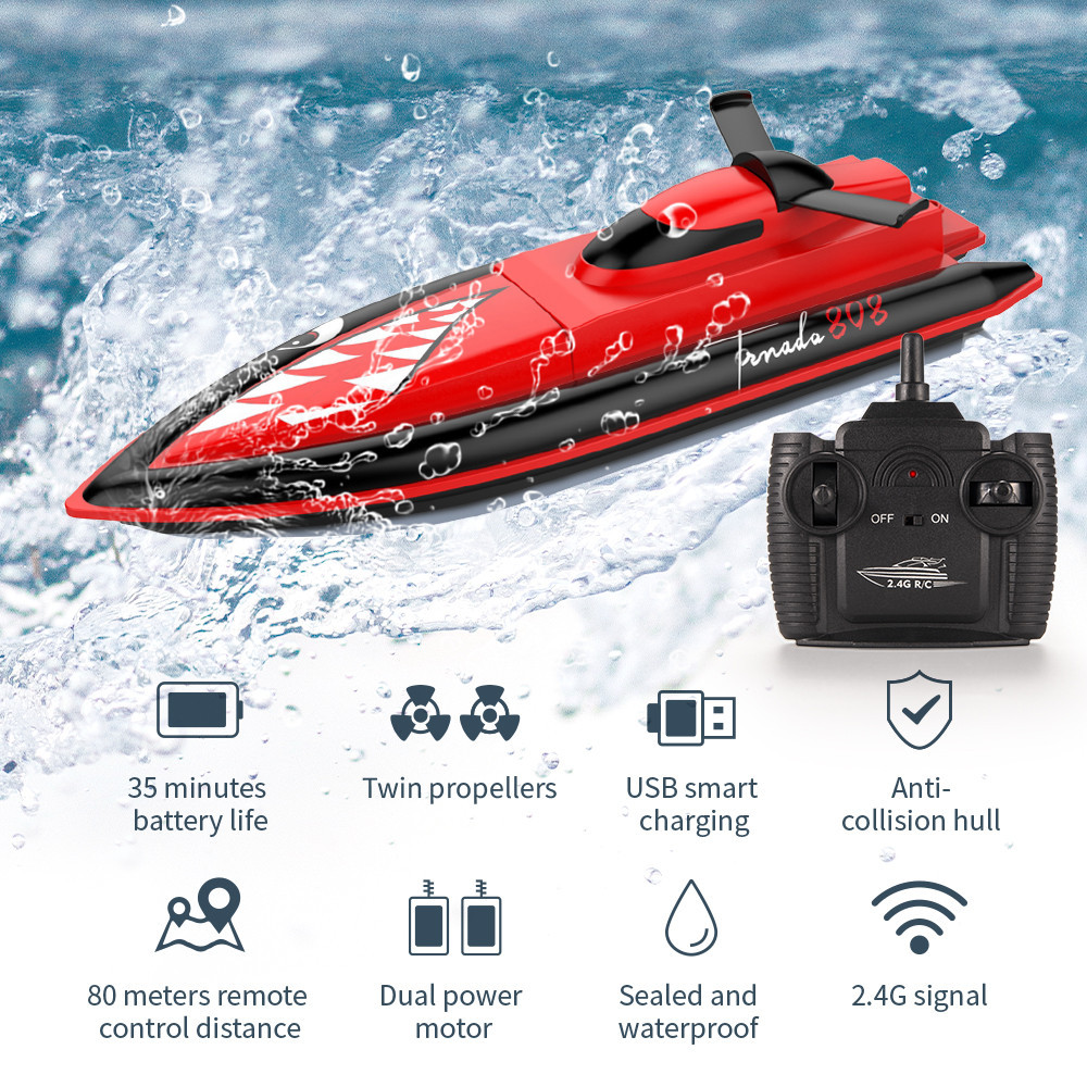 Rc Boat 2.4G 25km/h 808 Shark Remote Control Boat Power Dual Rudder ...