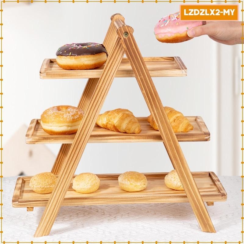 [Loviver] Wood 3 Tier Serving Tray Tiered Serving Stand Dessert Stand 3 ...